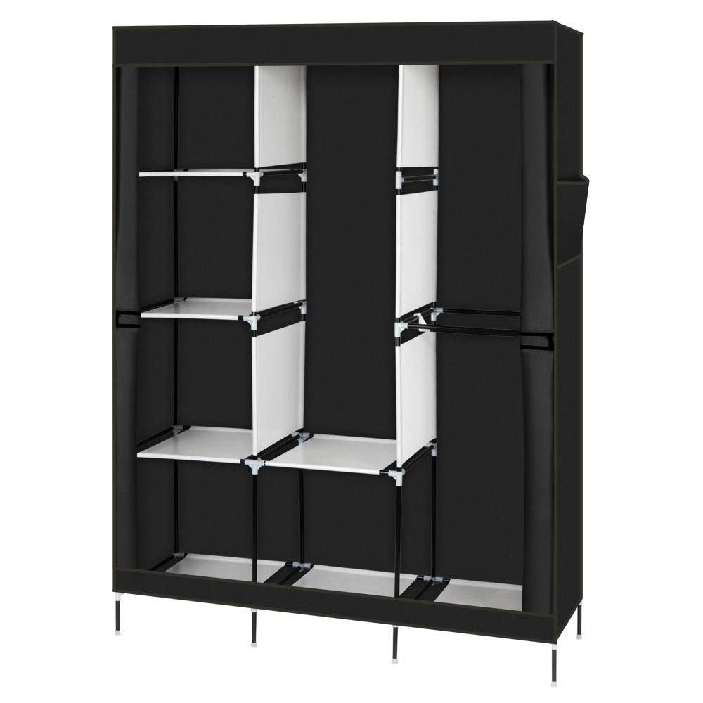 Knocbel 71" Tall Freestanding Closet Organzier Clothes Garment Rack with Storage Shelves & 3 Hanging Rods (Black)