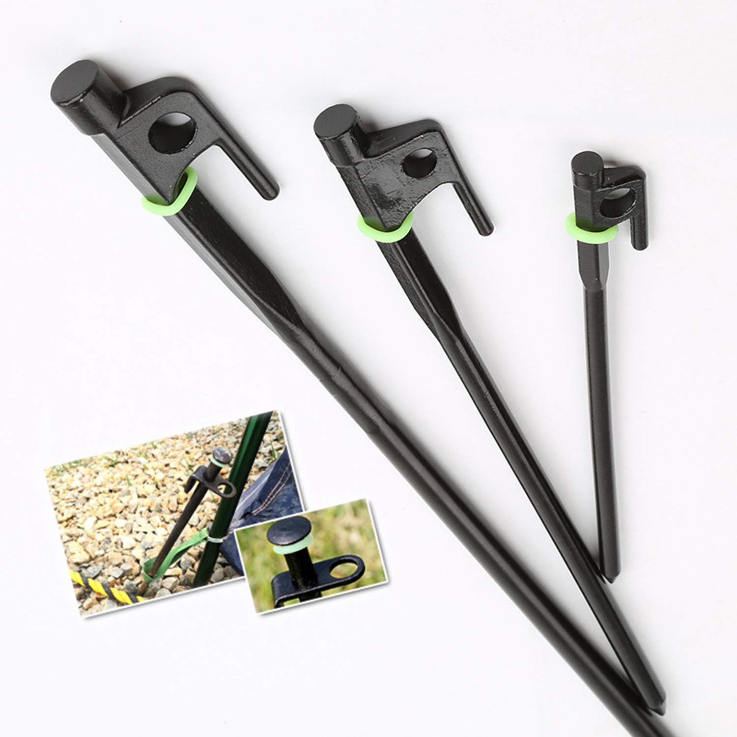 Lightton Tent Stakes, Heavy-Duty Steel Solid Tent Stakes Pegs for Outdoors Mountain 8-Inch Camping Hiking with Metal Stopper 8pcs + 9pcs Fluorescent Rubber Circle