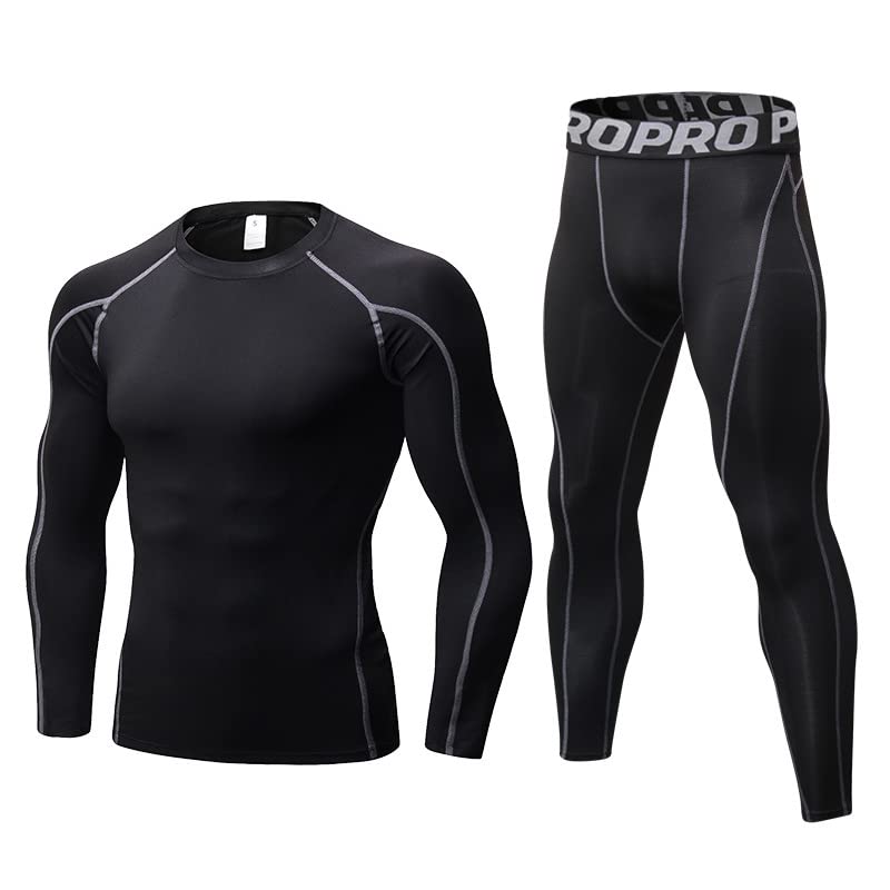 Mens Compression Set Workout Pants and Long Sleeve Shirts Winter Warm Thermal Base Layer Top & Bottom