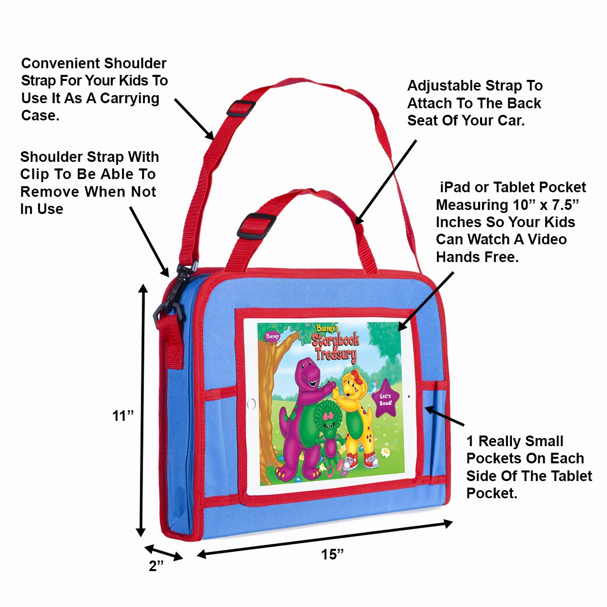 lebogner Kids Car Seat Travel Tray, Backseat Tablet Holder, Carry Bag With Storage Organizer Mesh Pockets And Shoulder Strap, On The Go Activity Lap Desk To Play, Eat, Or A Writing Surface