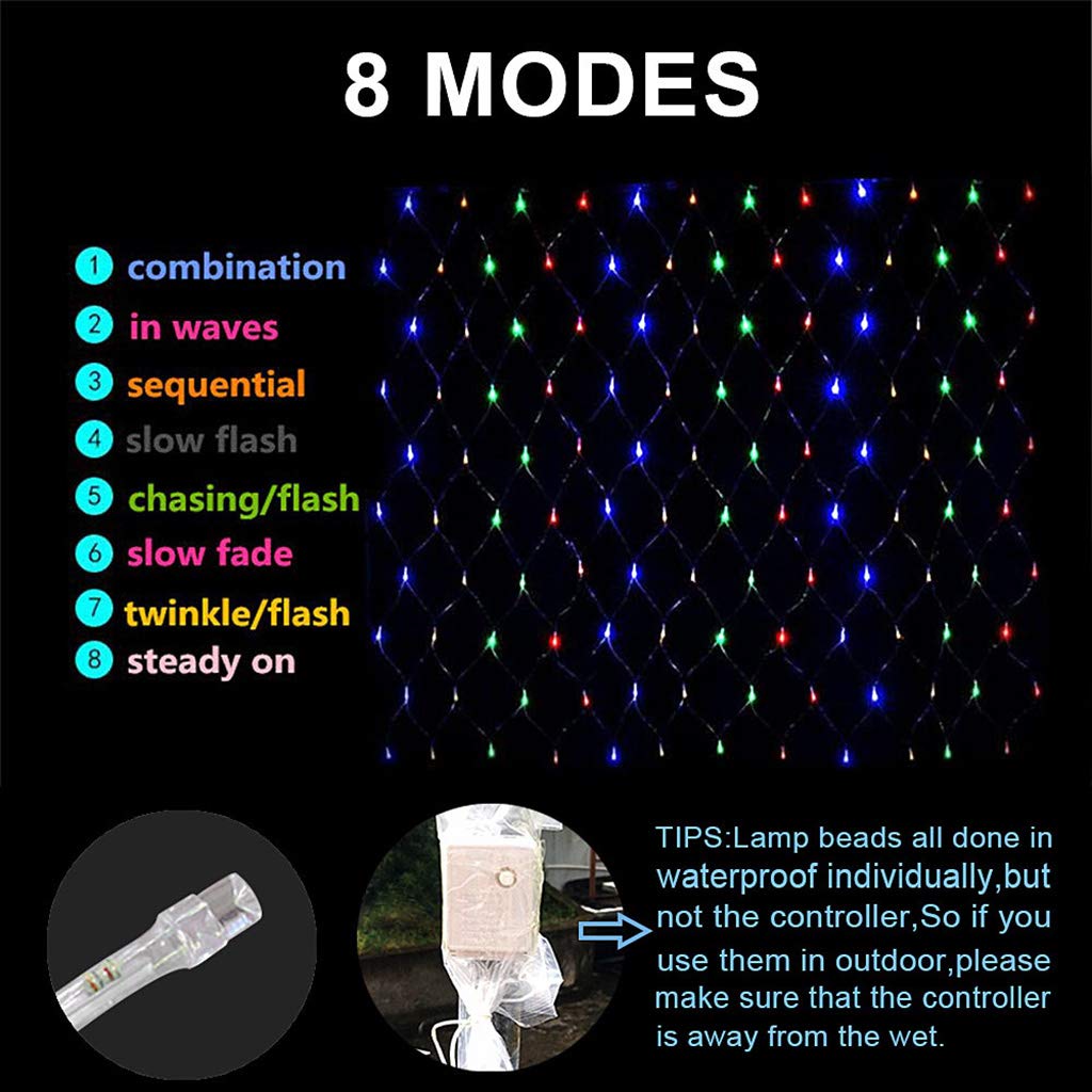 LED Fairy String Lights Twinkle Net Light Firefly Starry Super Bright 8 Lighting Modes Controller Christmas Tree Wedding Party Garden Yard Lawn Patio Decoration Curtain Lights (Warm White, 4.9X4.9ft)