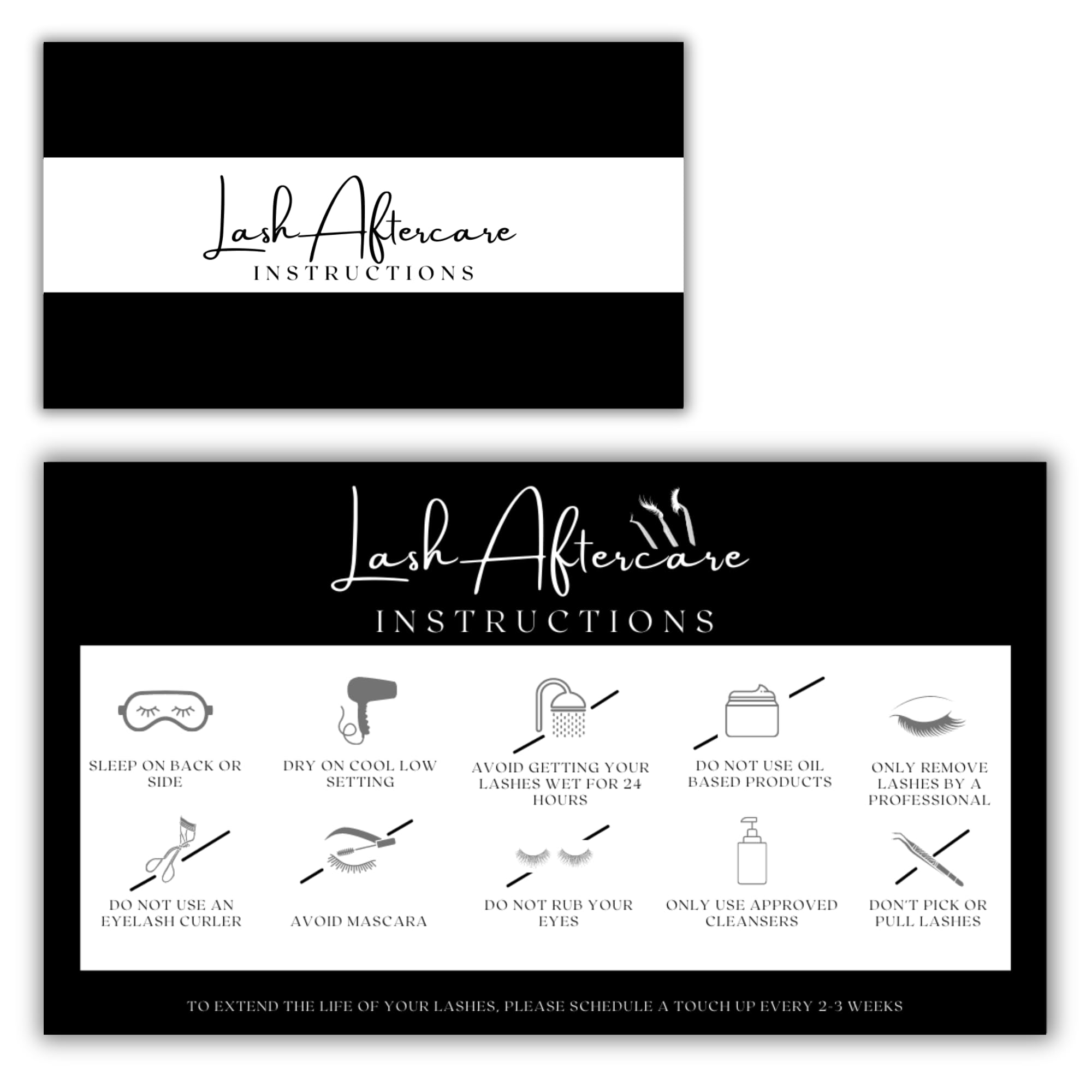 Lash Aftercare Card - 50 Aftercare Lash Extensions Card | Eyelash Extension Aftercare Client Cards 3.5" x 2" | Lash Care Lash Extension Aftercare Instruction Card