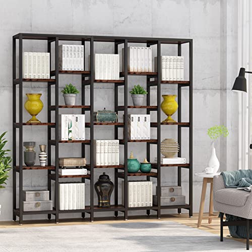 Tribesigns Wide 9-Tier Bookshelf, 71β H x 70β W Extra Large Bookcase with 22 Open Shelves, Tall Bookshelf Open Display Shelves with Metal Frame for Living Room, Home Office, Rustic Brown