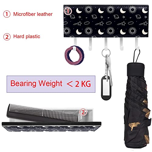 Space Background Mail Holder Organizer and Key Hooks PU Front, Self Adhesive Key Rack with 5 Hooks Perfect for Entryway, Hallway,Bathroom ,Kitchen