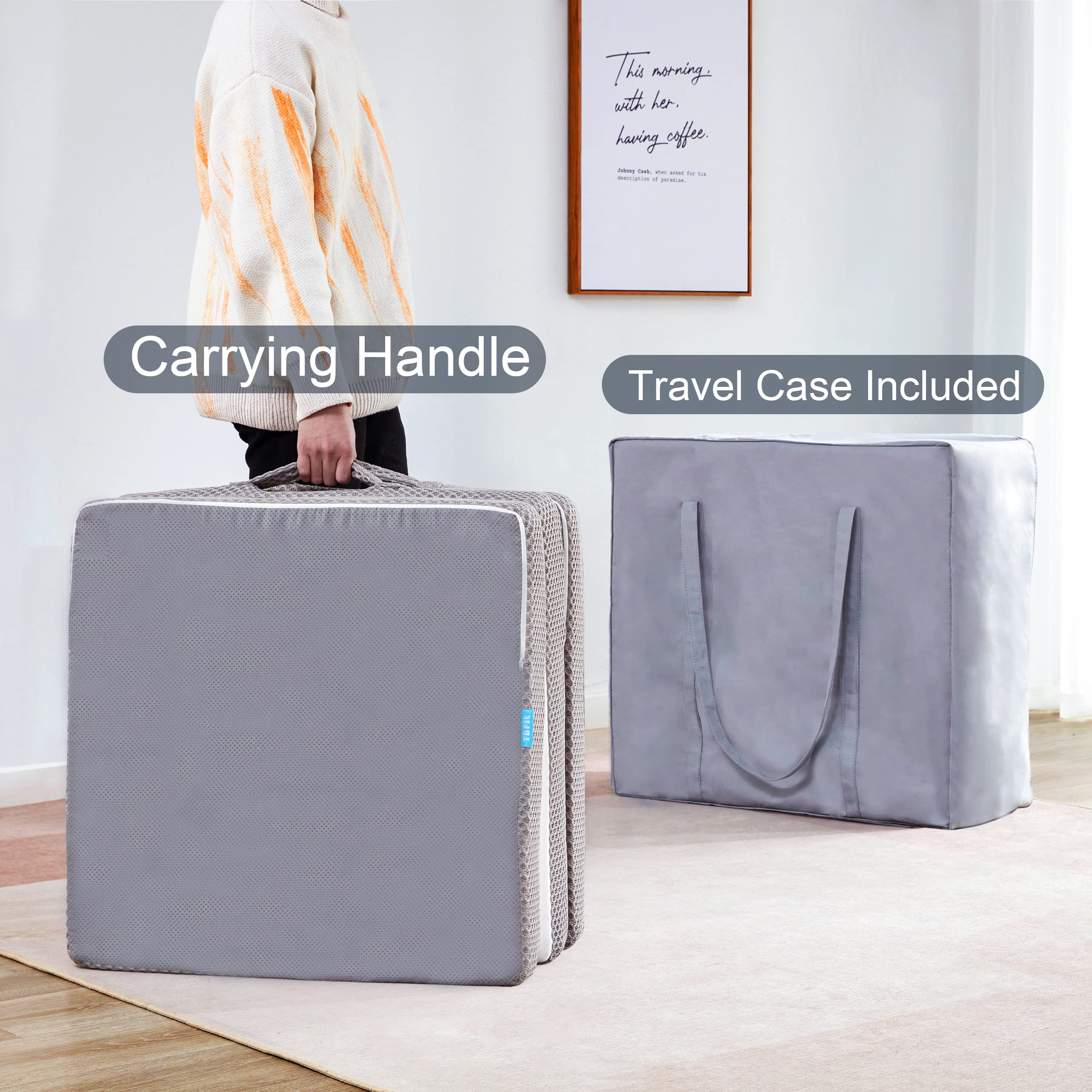 Kingfun Folding Mattress, 3 inch Tri-fold Memory Foam Mattress Topper with Washable Cover,Folding Mattress CertiPUR-US Certified, Play Mat, Foldable Bed, Guest beds, Camp Portable Bed,single
