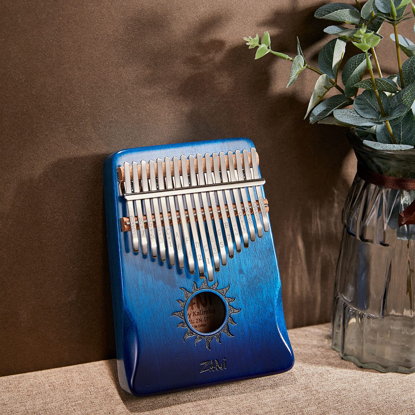 LvPets Kalimba 17 Key Thumb Piano Mahogany Helios Pattern Finger Piano Handhold Mbira Portable Premium Musical Instrument Gift for Kids Amateur and Beginner (Gradient Blue)