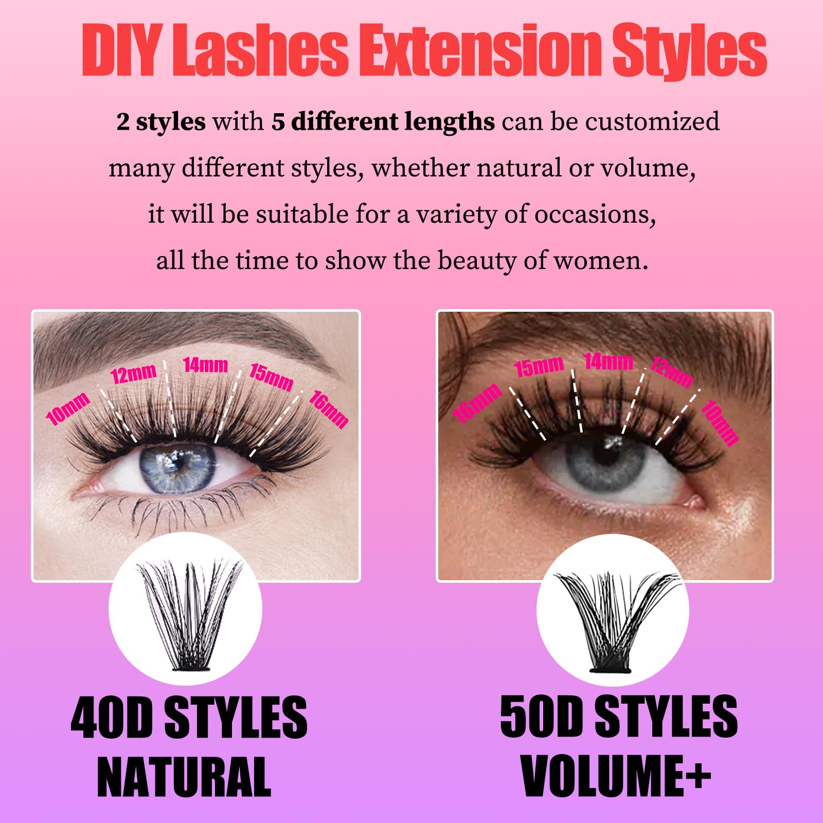 Lash Cluster DIY 280Pcs Mix 40D 50D 10-16MM Individual Lash Extension Cluster Lashes Wispy Fluffy C D Curl False Eyelash Clusters Thin Band Soft to DIY at Home by TIMELABS (40D+50D)