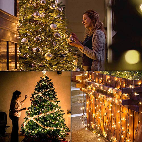 Indoor Christmas String Lights - 220 LEDs 82ft/25m Memory Function 8 Modes End-to-End Plug in Outdoor Waterproof Decorative Fairy Twinkle Xmas Lights for New Year/Tree/Wedding/Patio/Home - Warm White