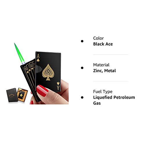 Jet Torch Lighter, Refillable Butane Playing Card Lighter, Exquisite Packaging, Windproof Lighters, Cool Lighter for Men, Candle, Camping, Birthday. (Butane Not Included) (Black Ace)