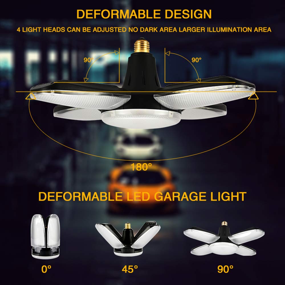 LED Garage Light, 6000K Daylight Working Lights, 5 Panels Deformable High Bay Led Shop Light, E26 Screw-in Bright Ceiling Lighting for Warehouse, Basement, 100W 14,000 LM (450W Equiv.)