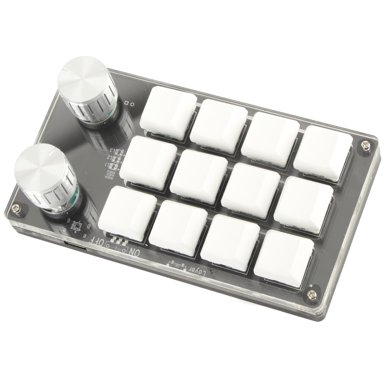 SUCIE One Handed Programmable Macro Keyboard, 12 Key RGB Mini Gaming Keyboard with 2 Knobs, DIY Multifunctional Shortcut Keypad Macro Keys PBT Keycaps for PC Computer Office(White)