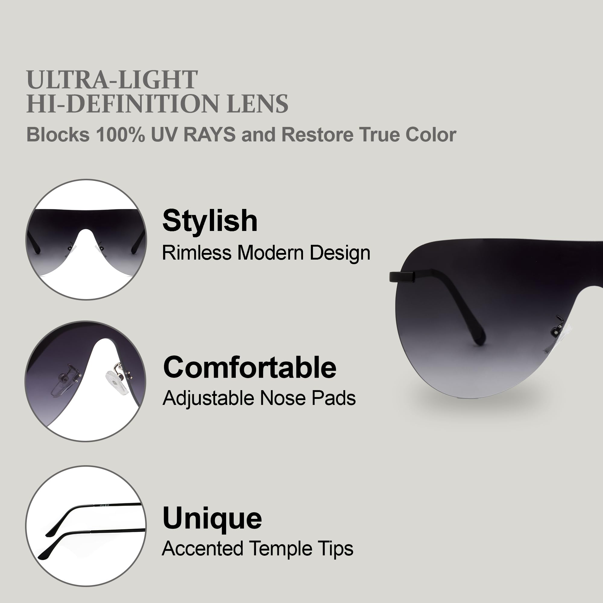 NYS Collection Flat Top Shield Metal Aviator Sunglasses for Men Women 100% UV400 Protection (Clear)