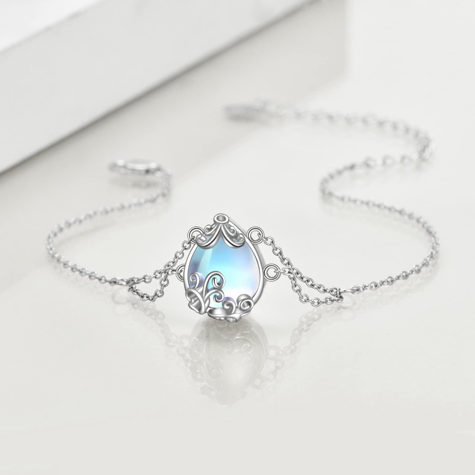 POPLYKE Sterling Silver Adjustable Moonstone Filigree Bracelets Moonstone Jewellery for Women