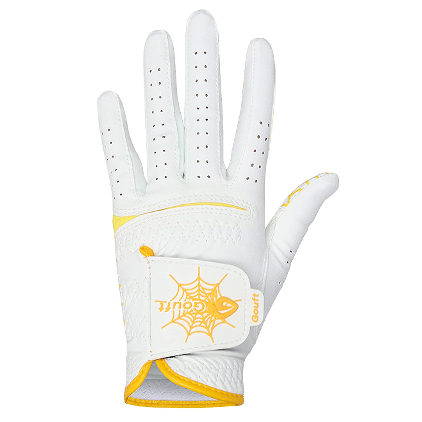 Men and Women Spiderweb White Edition Golf Gloves, Left, Right Long Lasting Golf Gloves, Golf Supplies by GOuft (Yellow, 22, Men's Right Hand)