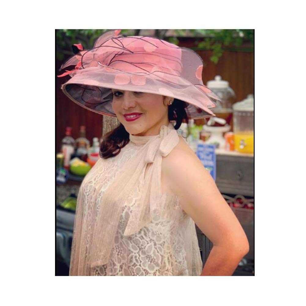 June's Young Women Church Derby Hat Sun Hats Wide Brim Fancy Derby Hat Polka Dot Pink