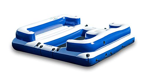 Intex 58293EP Oasis Island Inflatable Giant 5 Person Lake Floating Lounge Raft with Backrests, Armrests, 4 Cup Holders, and Rope Ladder