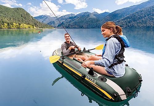 Intex 68347EP Seahawk 2 Inflatable Boat Set: Includes Deluxe 48in Boat Oars and High-Output Pump β SuperStrong PVC β Fishing Rod Holders β 2-Person β 520lb Weight Capacity