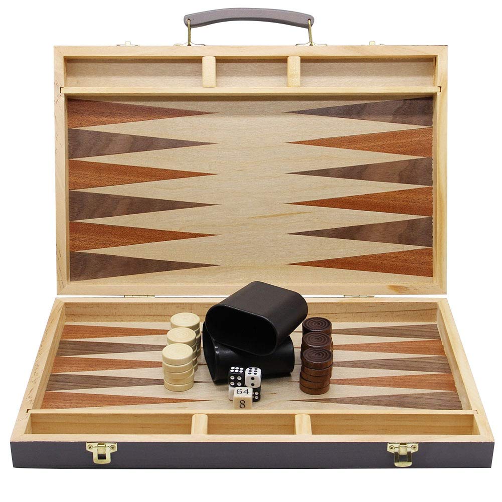 Juegoal 15 inch Wooden Backgammon Set, Portable Travel Folding Board Game
