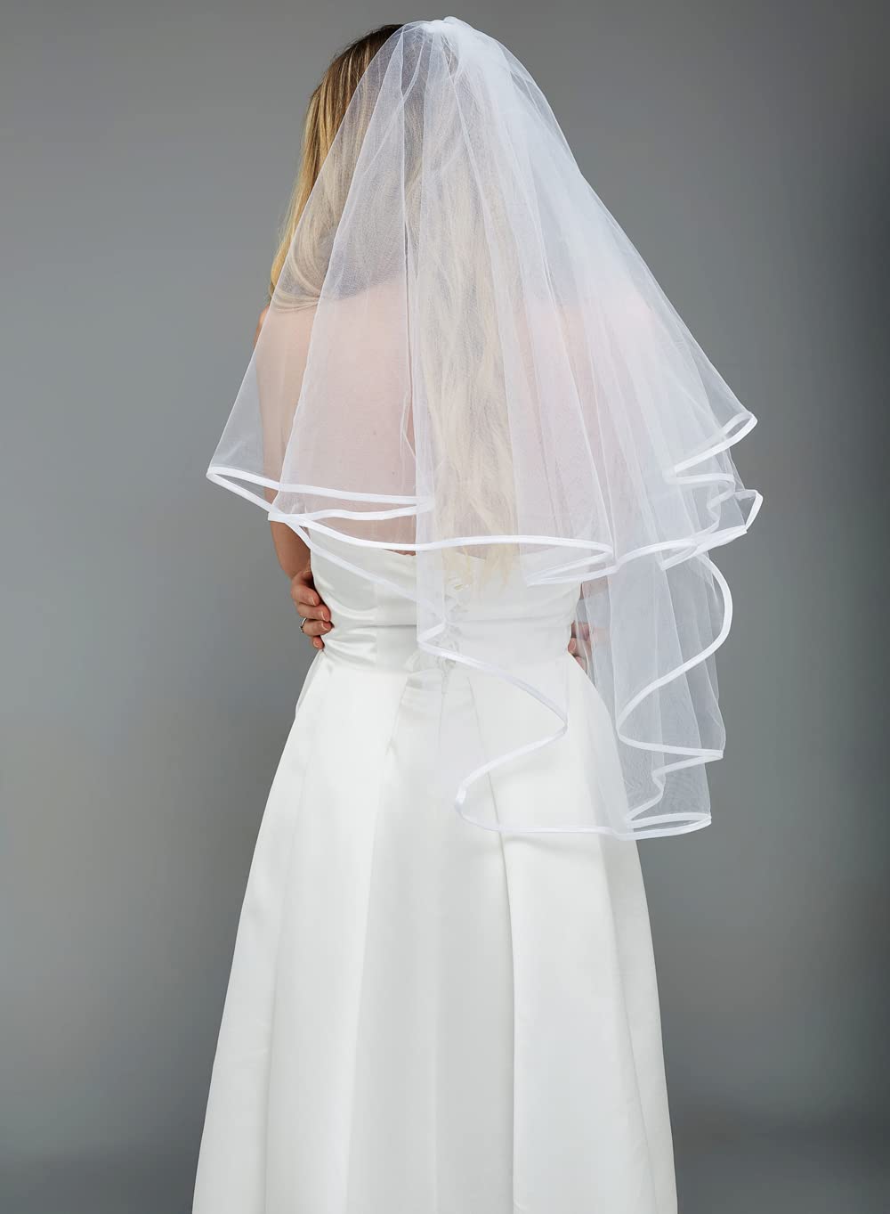 KUNG FU PARTY Bachelorette White Double Ribbon Edge Center Cascade Bridal Wedding Veil with Comb& Bride to Be Satin Sash (White Veil+White Sash)