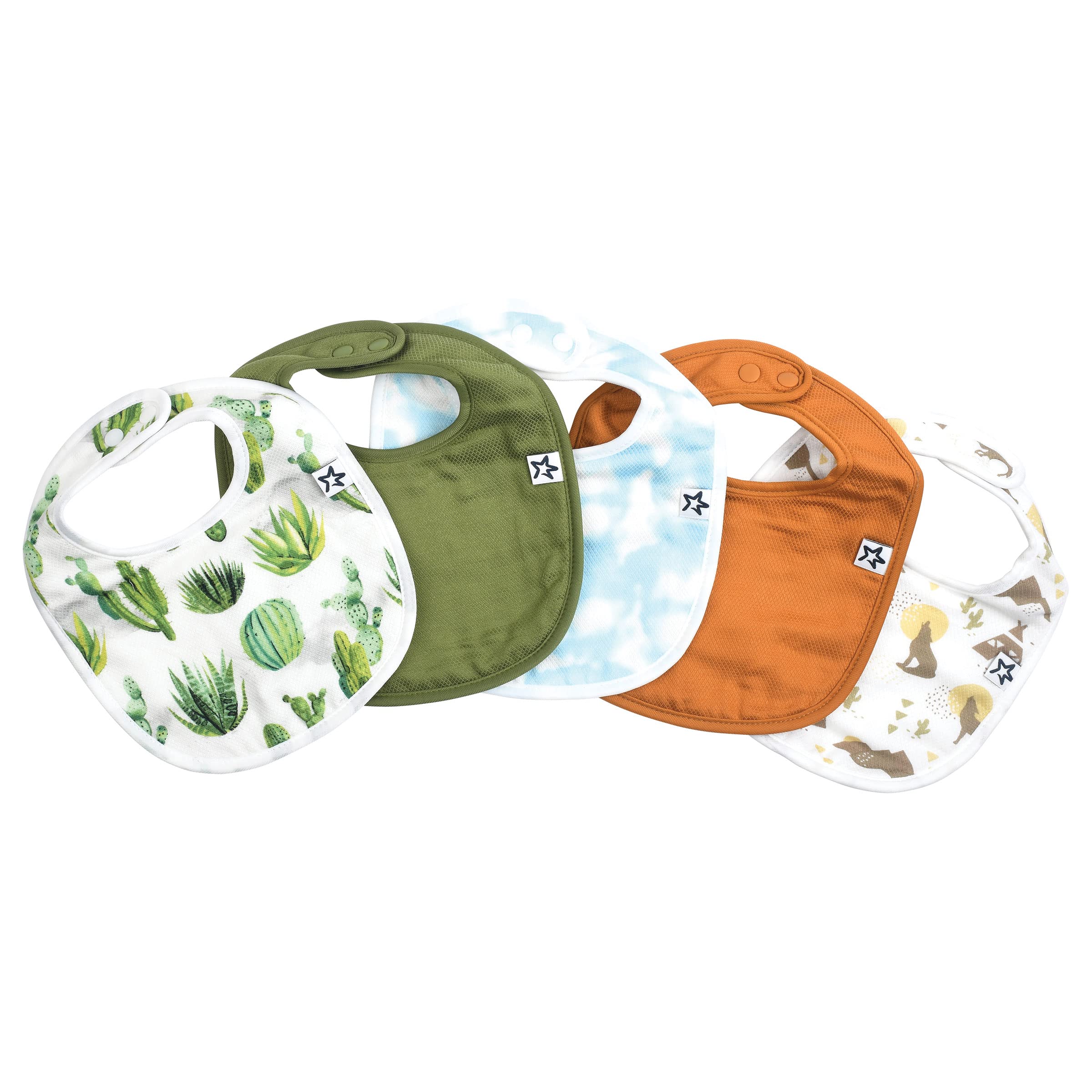 Tiny Twinkle Baby Feeding Bibs 5 Pack Set - Absorbent and Waterproof Baby Bibs for Feeding Infants (Cacti 5-Pack)