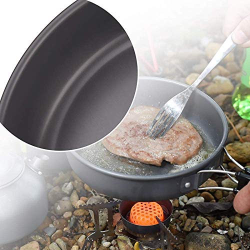 Outdoor Camping Cookware Set with Pot Pan and Kettle,Camping Cookware Mess Kit Portable Hiking Backpacking Cooking Pot Set Survival Cooking Gear Lightweight Cookware(B-Black)
