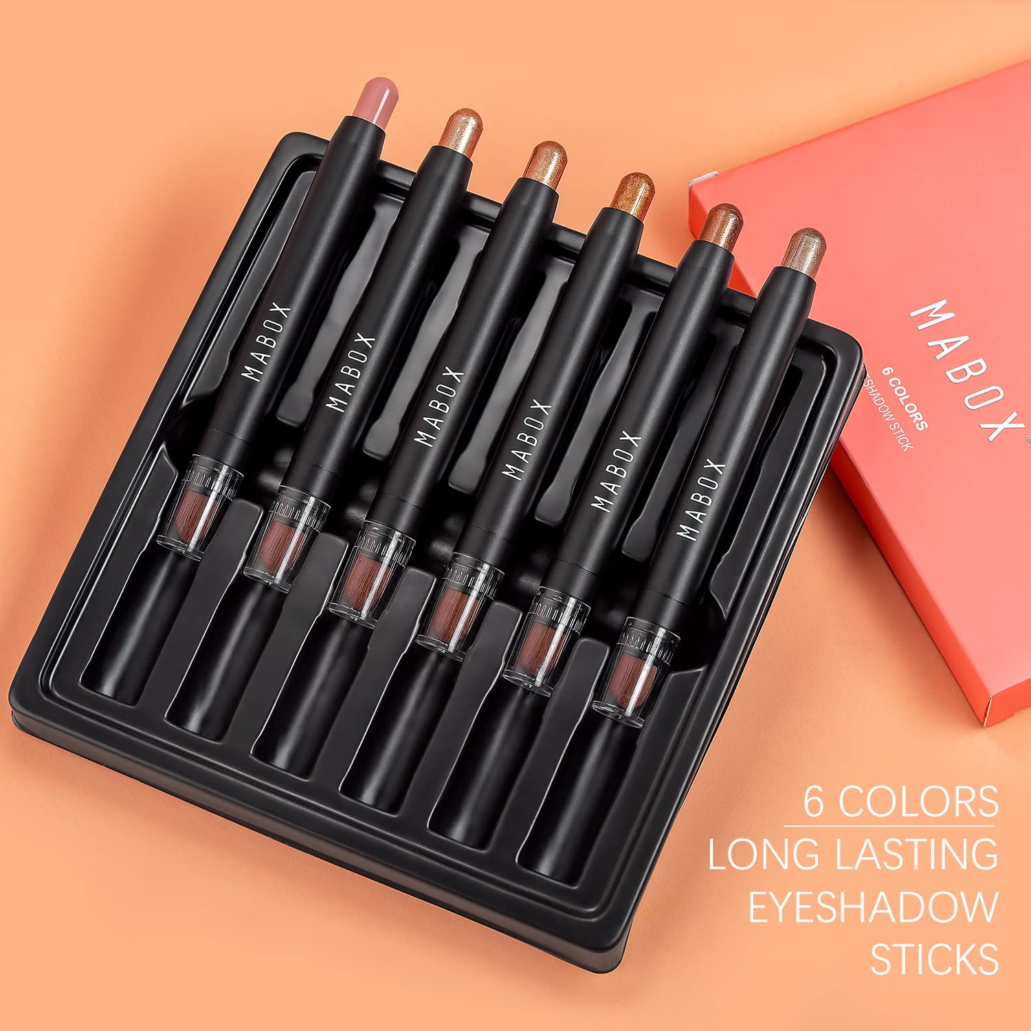 Mabox Eyeshadow Stick 3Pcs - Neutral and Brown Metallic Eye Shadow Stick Makeup - Creamy & Waterproof Eyeshadow Brightener Pencil for Smoky, Luminous and Metallic Eye Makeup