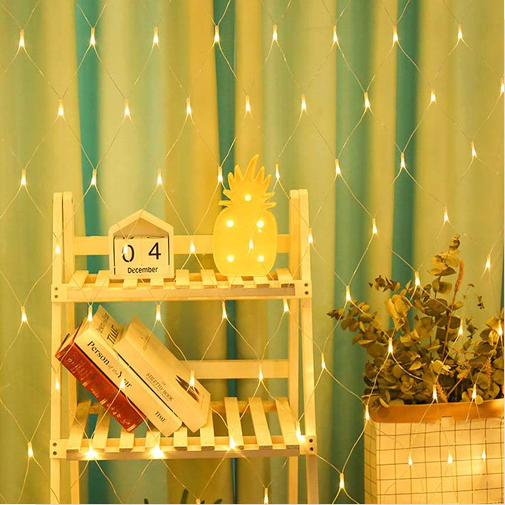 LED Fairy String Lights Twinkle Net Light Firefly Starry Super Bright 8 Lighting Modes Controller Christmas Tree Wedding Party Garden Yard Lawn Patio Decoration Curtain Lights (Warm White, 4.9X4.9ft)