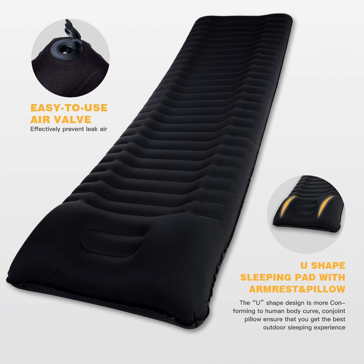 KingCamp Sleeping Pad Camping Air Mattress 3.9 Inches Thick Lightweight Comfortable Backpacking Pad with Build-in Pillow