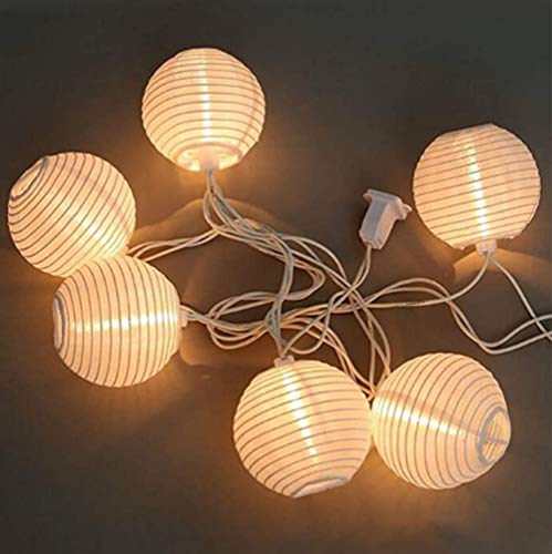 SkrLights 8.5Ft Mini Lantern String Lights -10 White Nylon Hanging Lanterns with Warm White Bulbs Included, Plug in, Connectable up to 25 Strands, White Lights String for Bedroom, Patio, Backyard