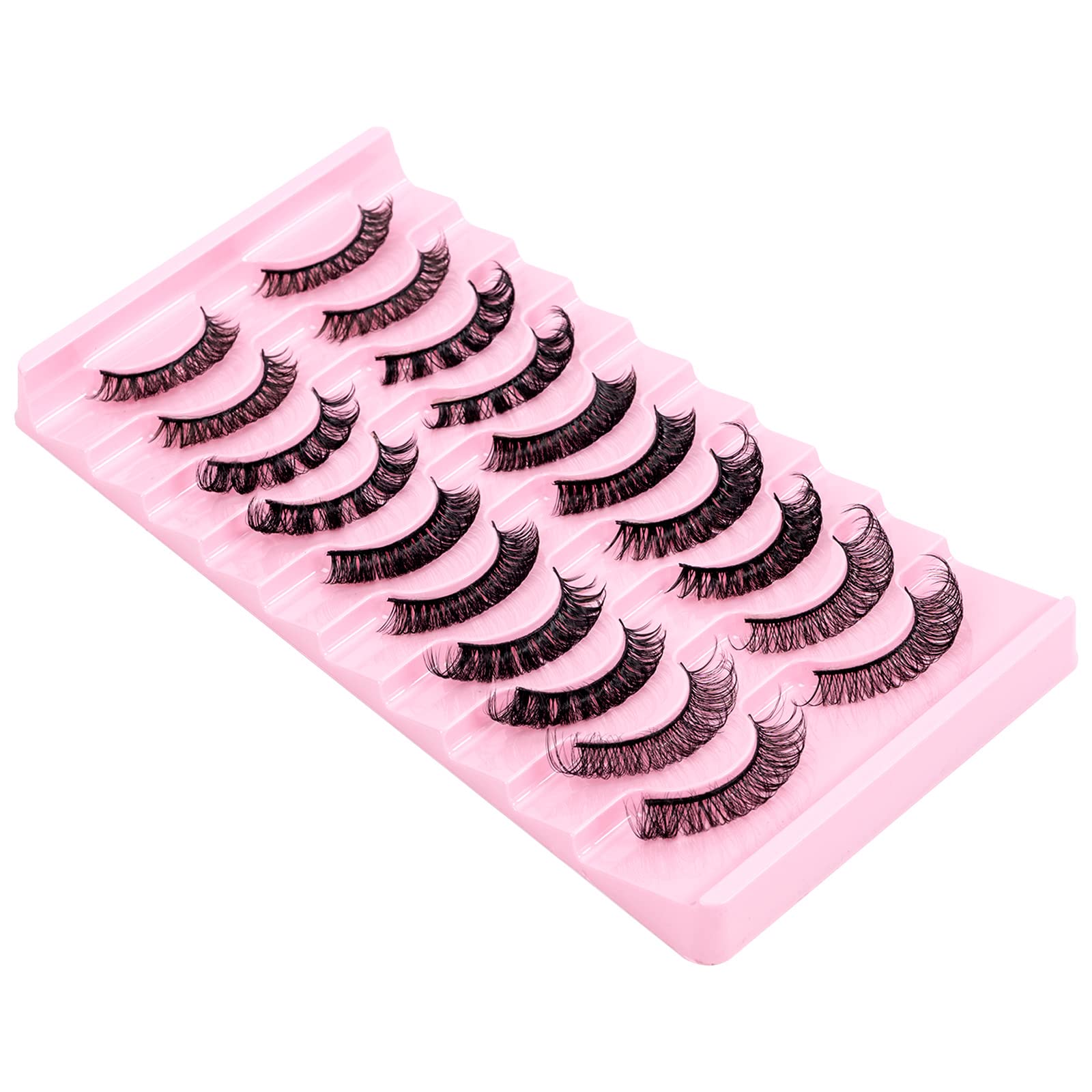 LOCEAST False Eyelashes Russian Strip Lashes Fluffy 5 Styles Mixed Fluffy Volume D Curl Eyelashes Handmade Lightweight Cat Eye Faux Mink Eyelashes 10 Pairs Pack