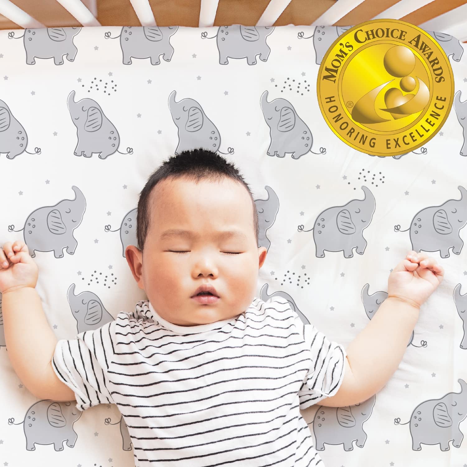 The Peanutshell Celestial Stars and Elephant Fitted Crib Sheets | Unisex 8 Pack | Grey, Green, White