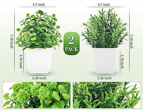 ZJIA 2 Packs Fake Plants Small Artificial Greenery Faux Plants Indoor for Home Farmhouse Bathroom Shelf Decor
