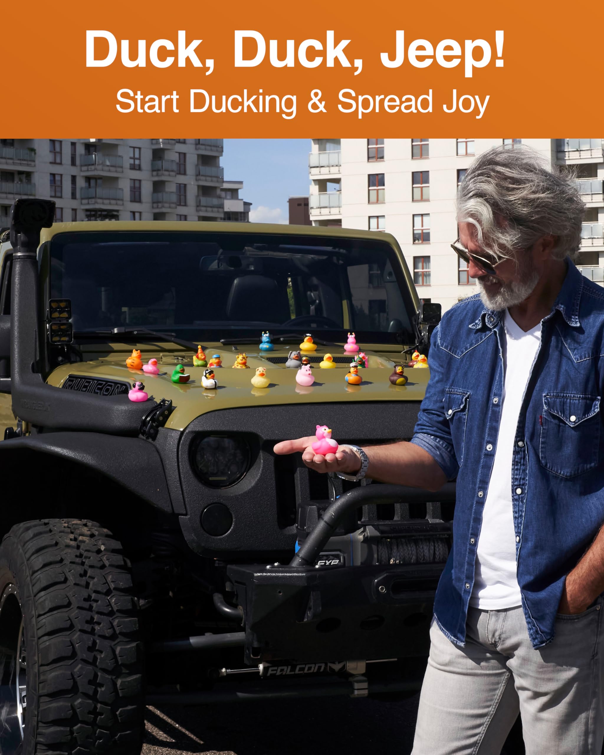 Jeep Ducks for Ducking - Assorted Ducks for Jeeps - 25 pc 2" Rubber Ducks Jeep Ducking - Plus Official Duck Duck Jeep Mobile App - Cute Little Rubber Ducks from Happy Duckers