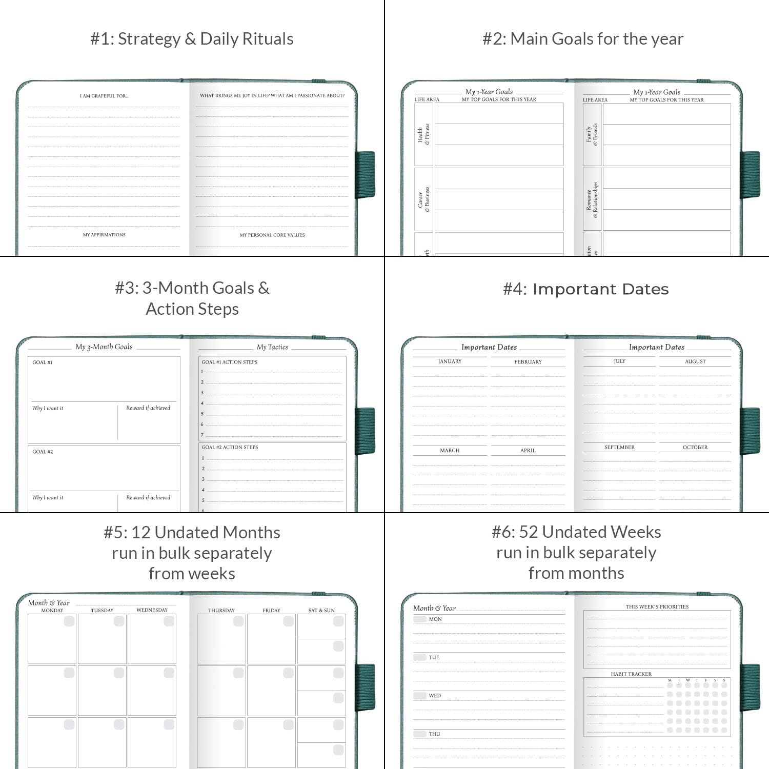 Legend Planner Pocket β Small Undated Monthly & Weekly Goal Journal and Calendar for Productivity, Mini Life Organizer Planner Perfect for Purse, Size: 3.5" x 6.2" Hardcover β Viridian Green