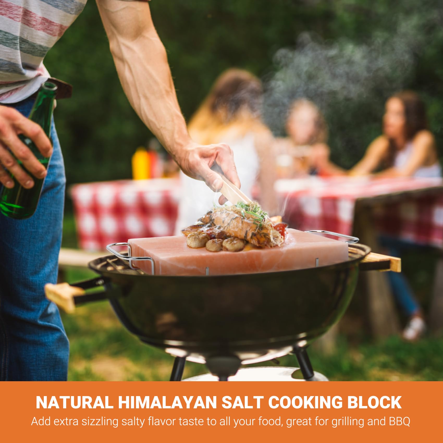 Onlyfire Himalayan Salt Block Cooking Plate with Steel Tray Set 12β x 8β x 1.5β for Cooking, Grilling, Cutting and Serving