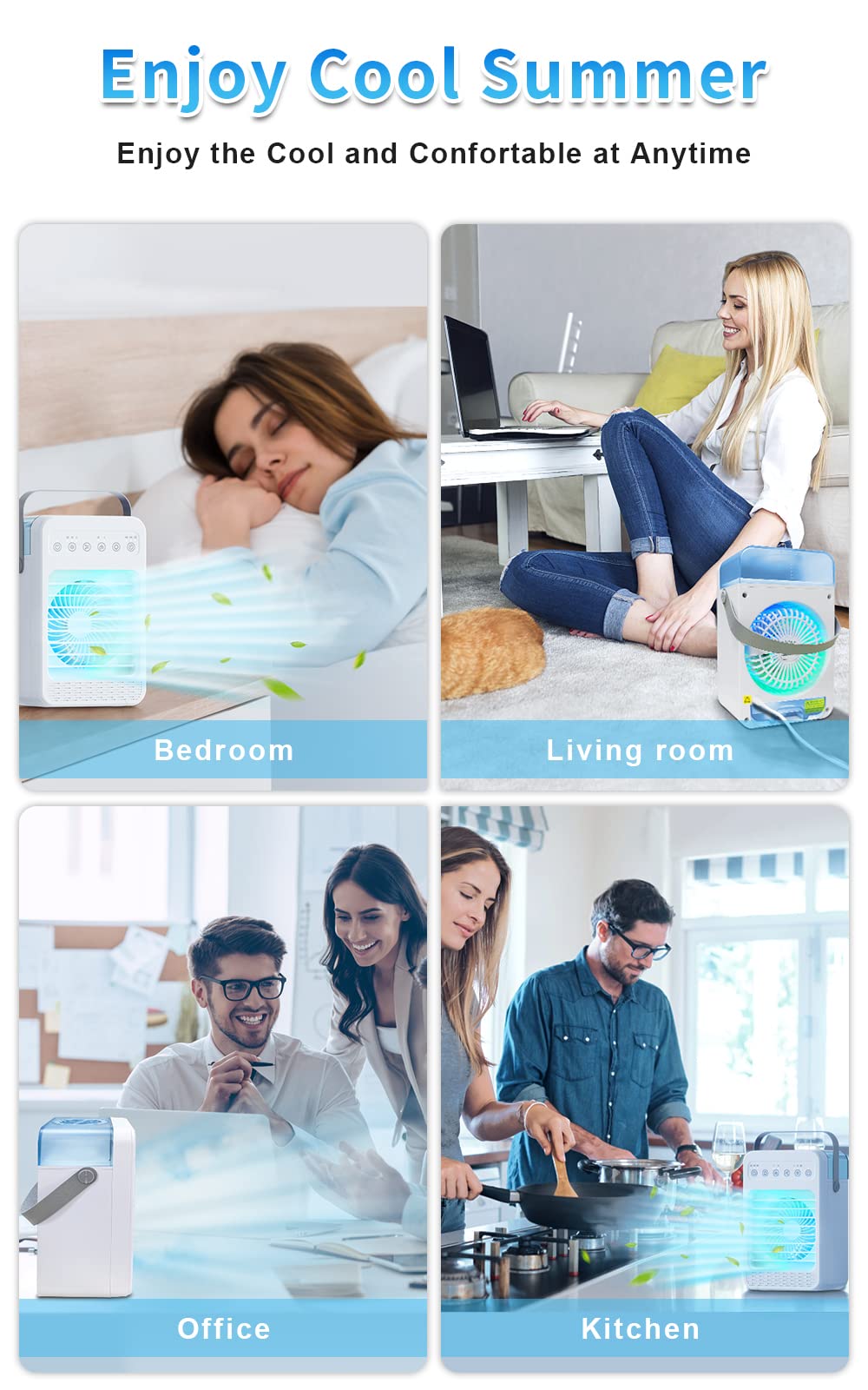 Portable Air Conditioners Fan, 2-6H Timer, 600ml Water Tank Personal Mini Air Cooler with 4 Wind Speeds, USB Evaporative Air Cooler Fan with LED Light for desktop Office Bedroom Kitchen