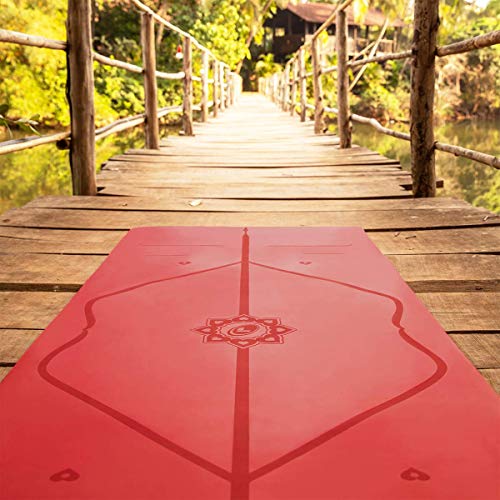 LIFORME Love Travel Yoga Mat- Free Yoga Bag, Patented Alignment System, Warrior-Like Grip, Non-Slip, Eco-Friendly, Ultra-Lightweight, Sweat Resistant, Long, Wide and Thick (Red)