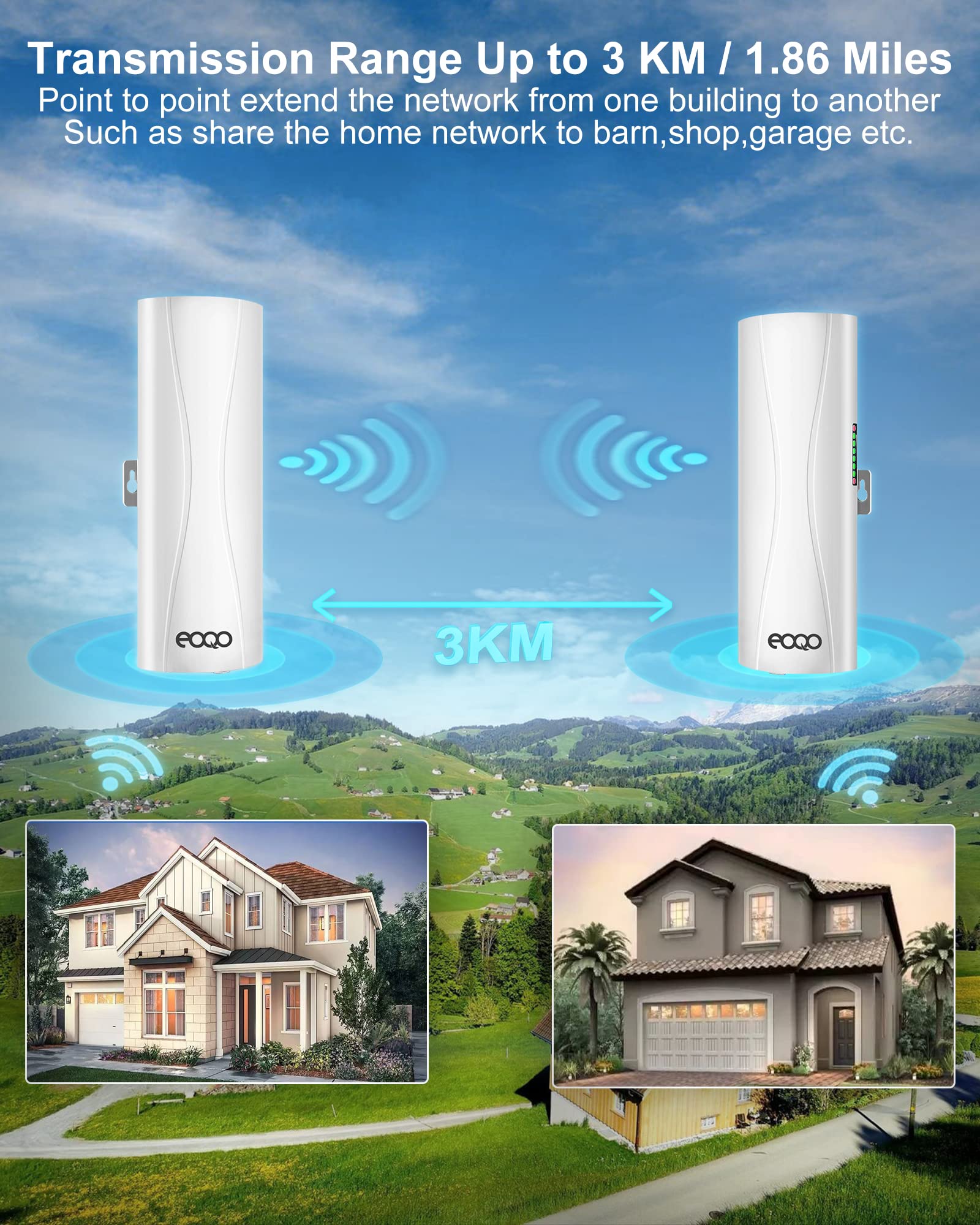 Point to Point Wireless Bridge Outdoor,5.8G 100Mbps WiFi Bridges with 14dBi Antenna 3KM Starlink WiFi Extender with Ethernet Port for Starlink and Home Internet Network Extension 2-Pack