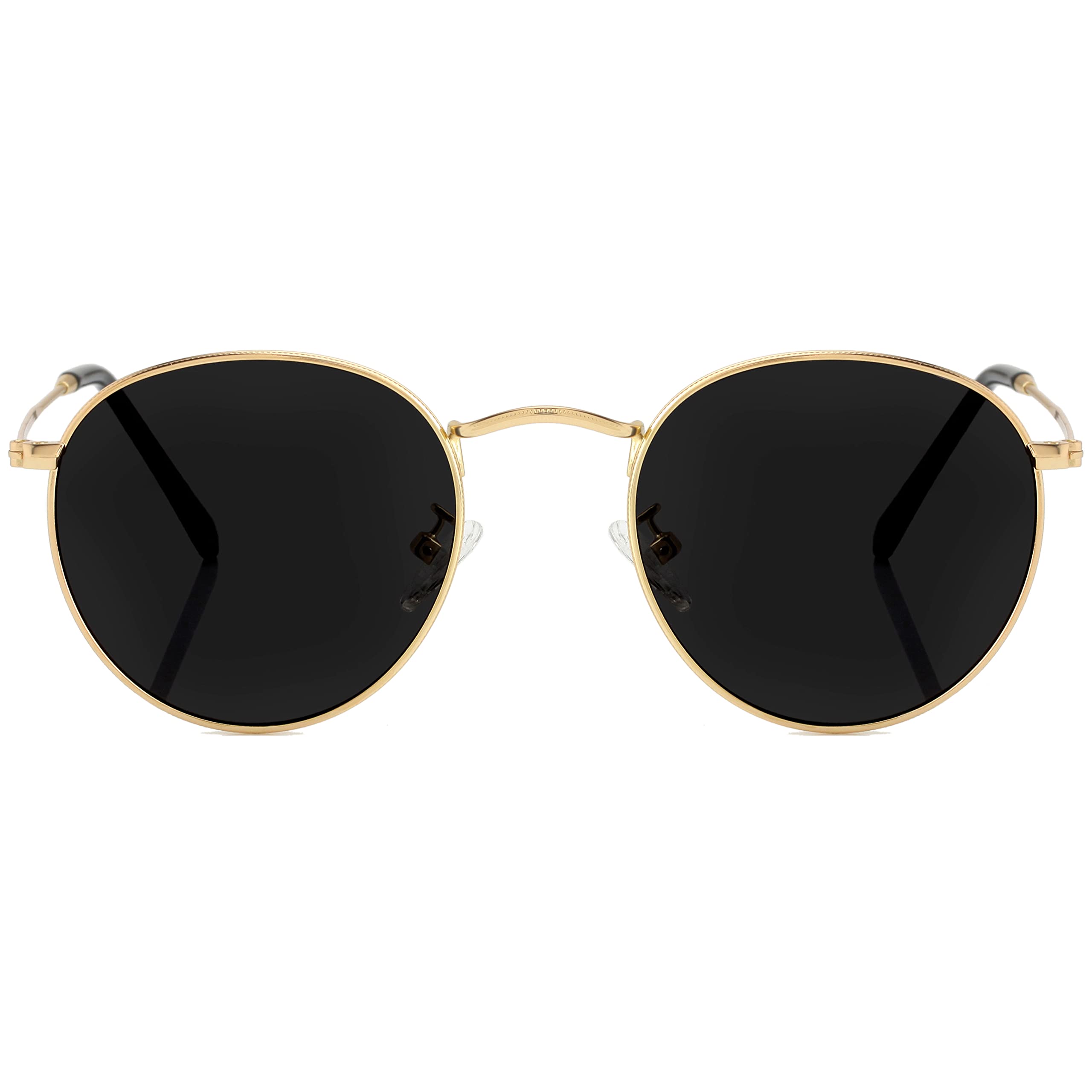 Kursan Small Round Metal Polarized Sunglasses for Men Women Mirrored Lens Classic Circle Sun Glasses (Gold Frame/Black Lens)