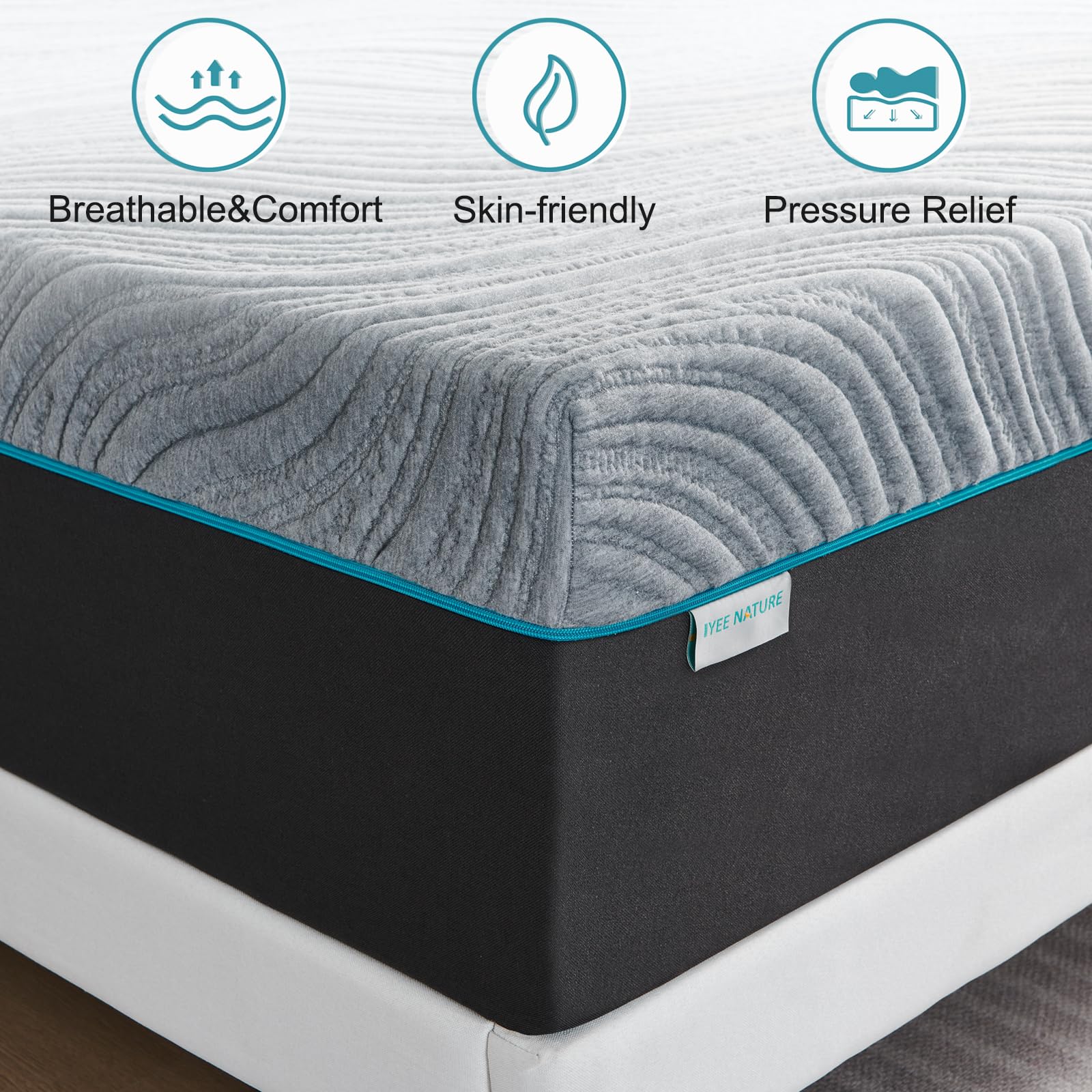 IYEE NATURE Queen Mattress, 10 inch Queen Gel Memory Foam Mattress in a Box