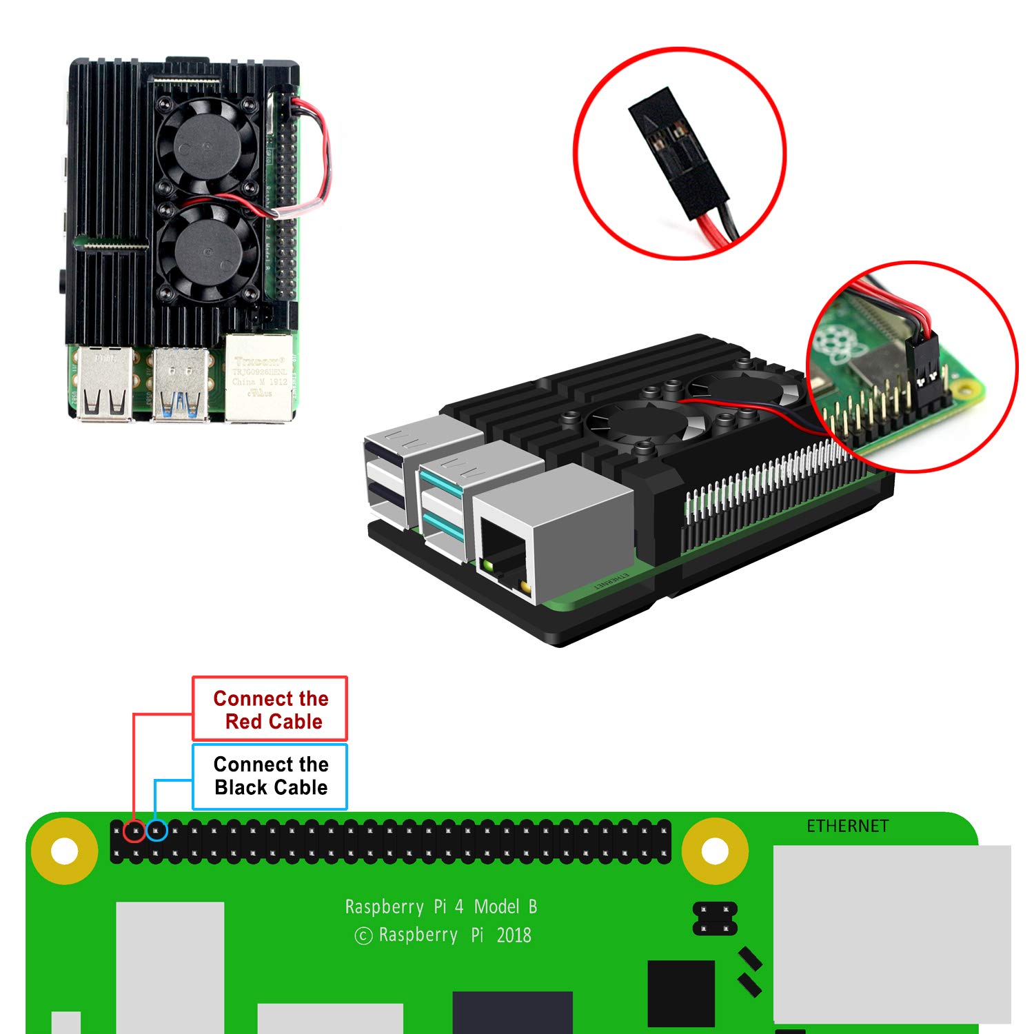 JUN-ELECTRON for Raspberry Pi 4 Model B Case, Dual Cooling Fan, Enclosure Aluminum Alloy Case with Heatsink Pillar