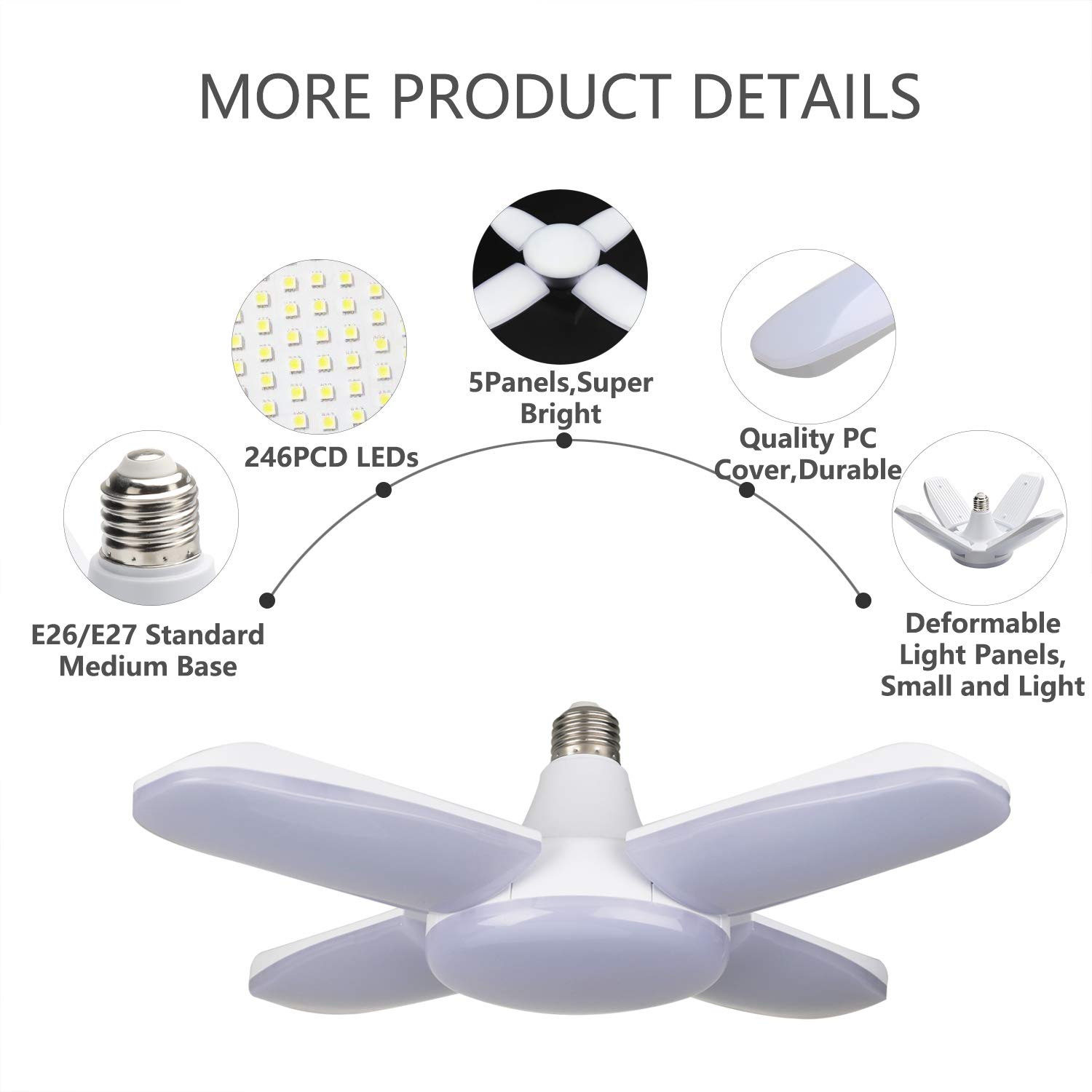 LED Garage Lights,6500Lumens deformable led Lights for Garage Ceiling,60W Trilights Garage Lights,6000k Natural Light,led Ceiling Lights for Garage barn Warehouse Workshop Basement Full Area