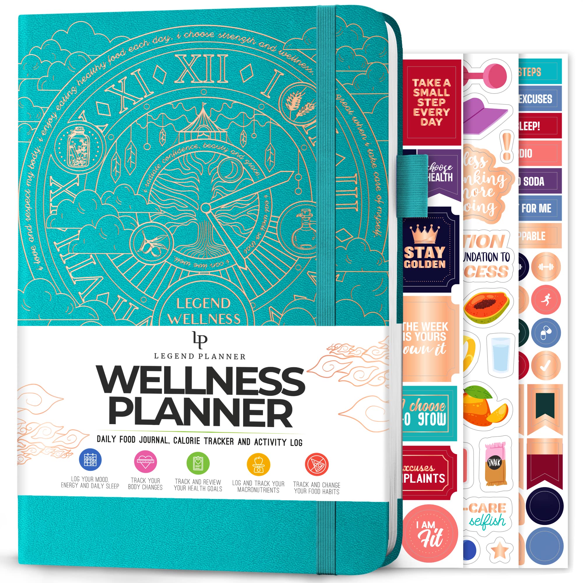 Legend Wellness Planner & Food Journal – Daily Diet & Health Journal with Weight Loss, Measurement & Exercise Trackers – Lifestyle & Nutrition Diary – Lasts 6 Months, A5 size – Turquoise