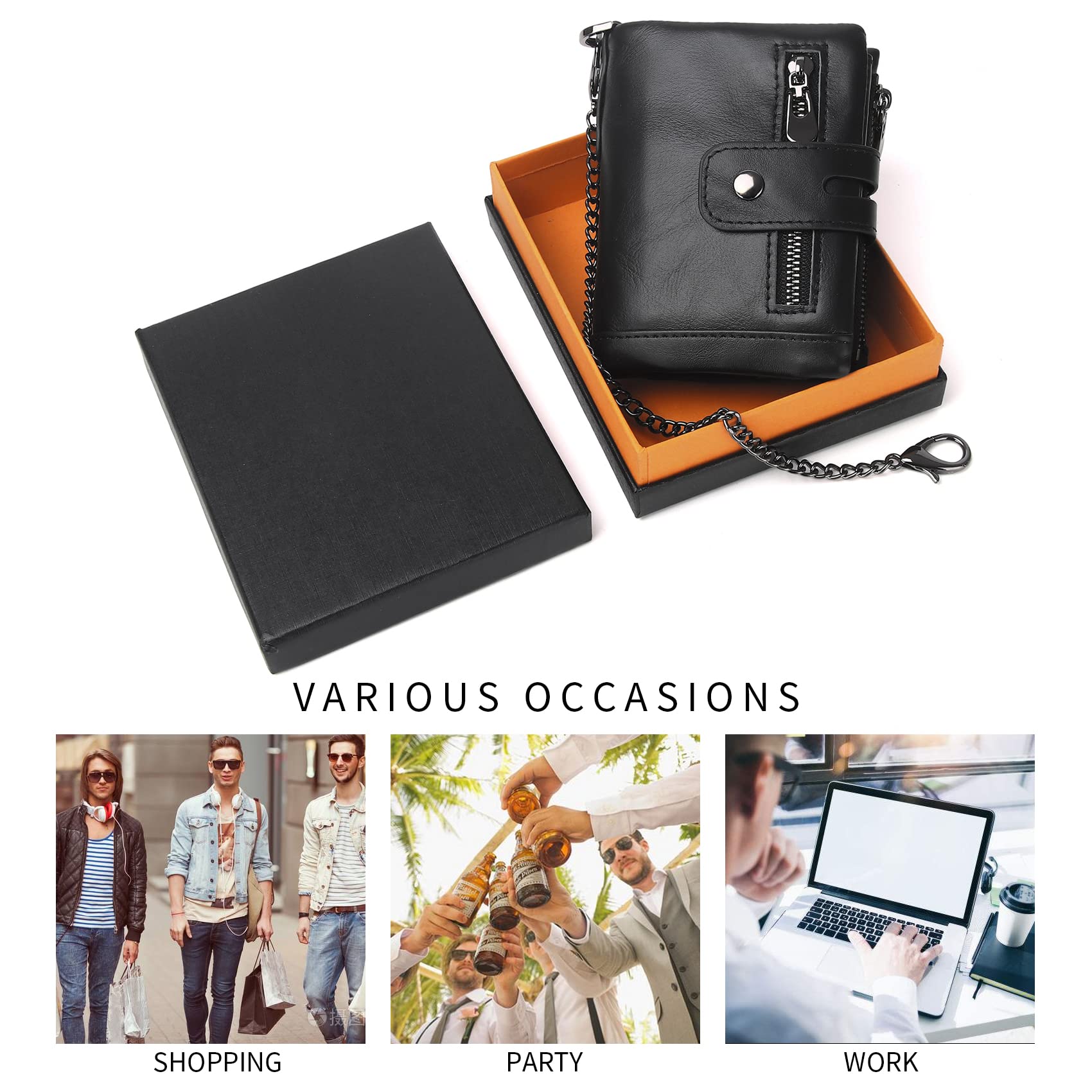 LAOHEIMA Mens Wallet RFID Genuine Leather Bifold Wallets For Men, ID Window 13 Card Holders Gift Bo