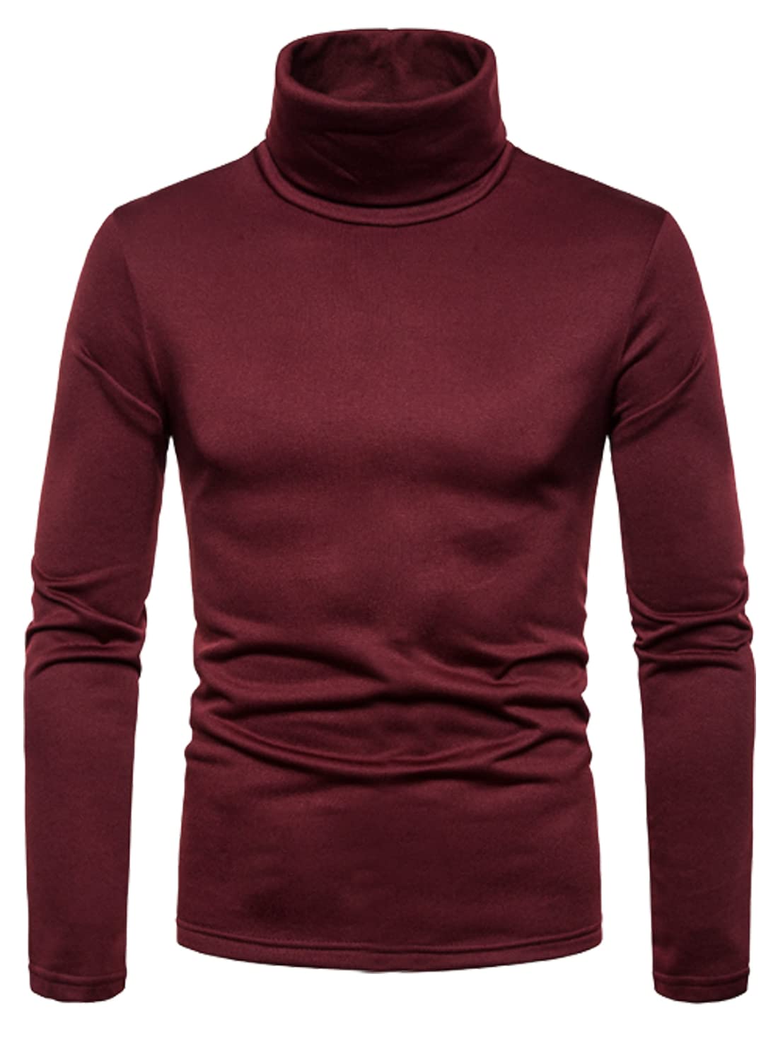 Men Regular Fit Basic Lightweight Long Sleeve Pullover Top Mock Turtleneck T-Shirt DarkRed