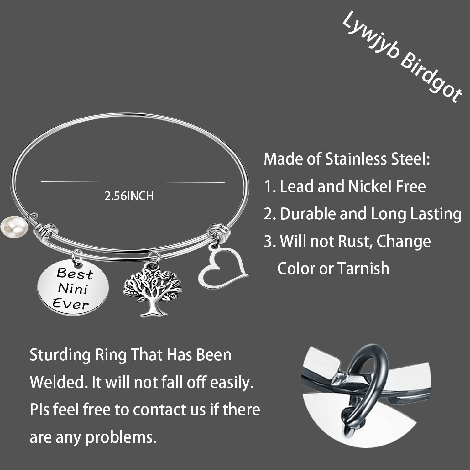 Lywjyb Birdgot Best Nini Ever Gift Best Nini Ever Bracelet Gift Best Nini Ever Funny Mother's Day Gift Best Nini Ever Christmas Gift (Nini br)