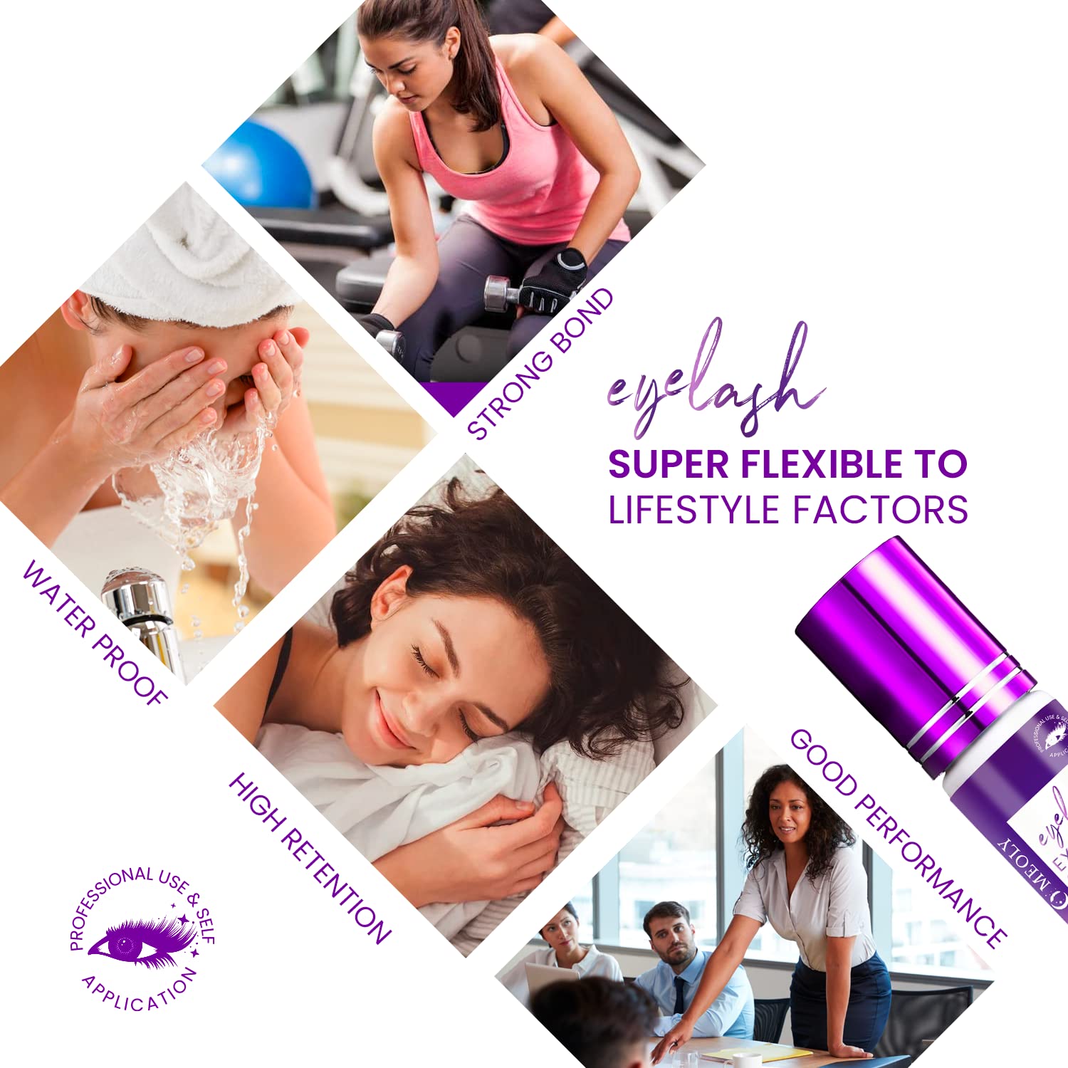 MEOLY Strong Hold Lash Extension Glue for Sensitive Eyes, No Fume 6-7 Weeks Retention Eyelash Glue for Lash Extensions, Extra Strong Professional & Individual Lash Glue Black