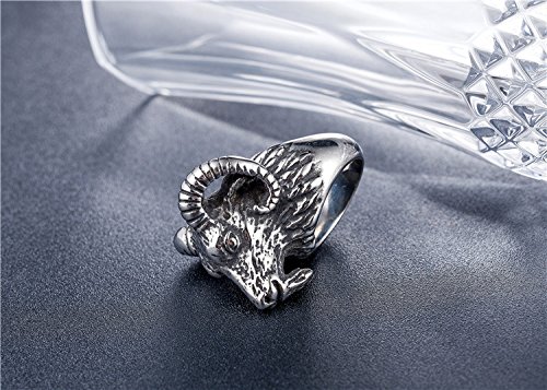 JINSHIYINYU Jewelry 316L Stainless Steel Vintage Black Big Sheep Goat Head Skull Gothic Ring