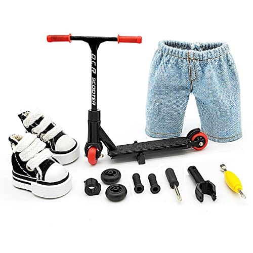 MIKEMENG Finger Scooter with Mini Scooters Tools and Shoes Finger Board Accessories - Pack 1 Black Finger Toy for Old Kid (Jeans Pant)