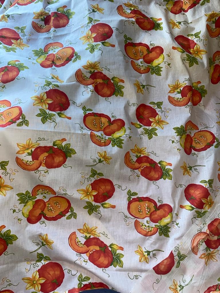 Keily & Megan Inc, 60" Wide Pumpkin Printed on White Poly Cotton Fabric by The Yard (Pumpkin 3 Yards)